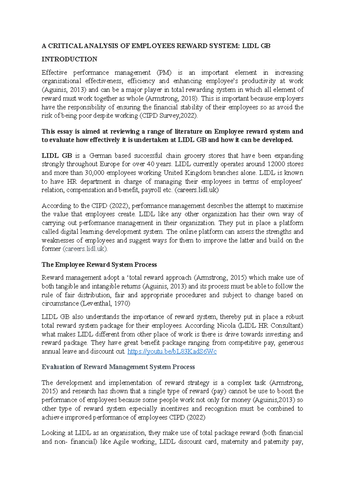 A Critical Analysis OF Employees Reward System PM 500 word - A CRITICAL ...