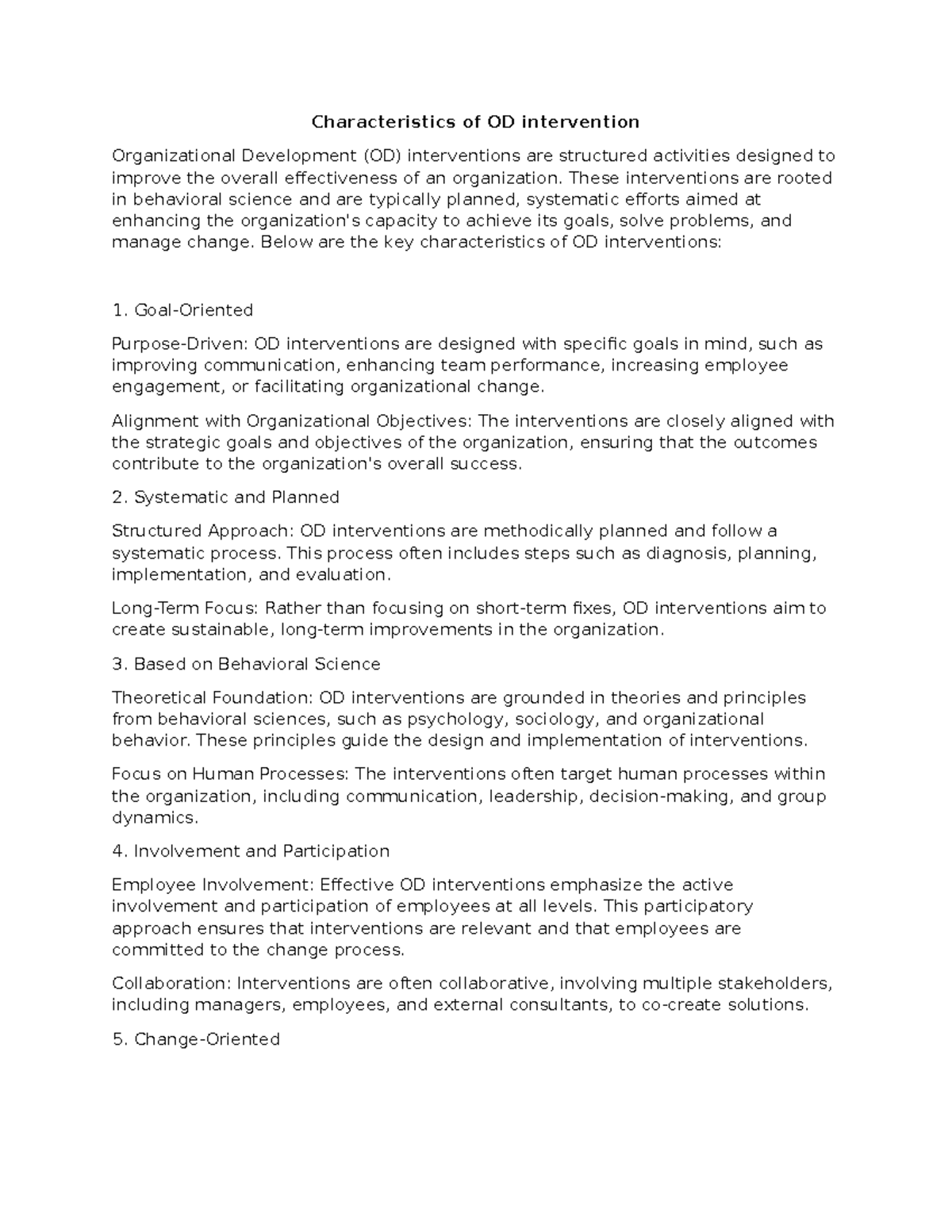Characteristics of OD intervention - Characteristics of OD intervention ...