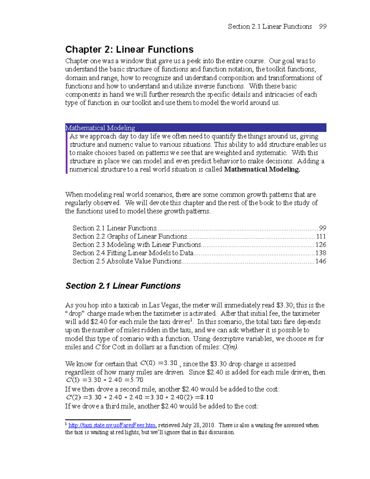 Chapter 2 - Chapter 2: Linear Functions Chapter one was a window that ...