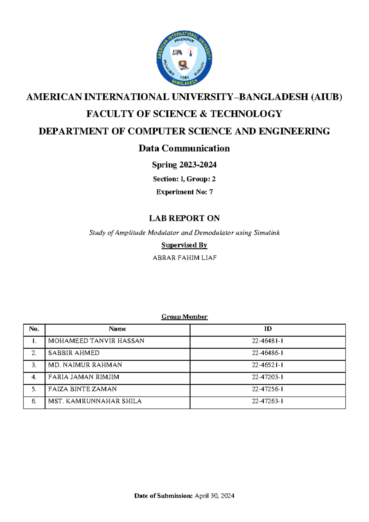Lab Report 7 - AMERICAN INTERNATIONAL UNIVERSITY–BANGLADESH (AIUB ...