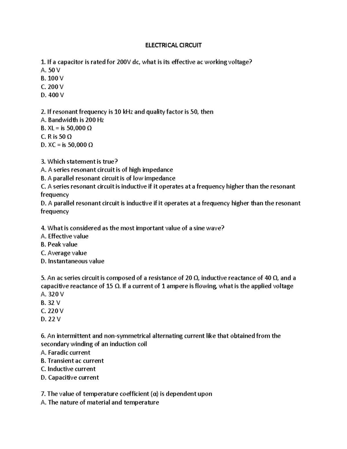 Electrical Circuit Practice Material - TIP - Studocu