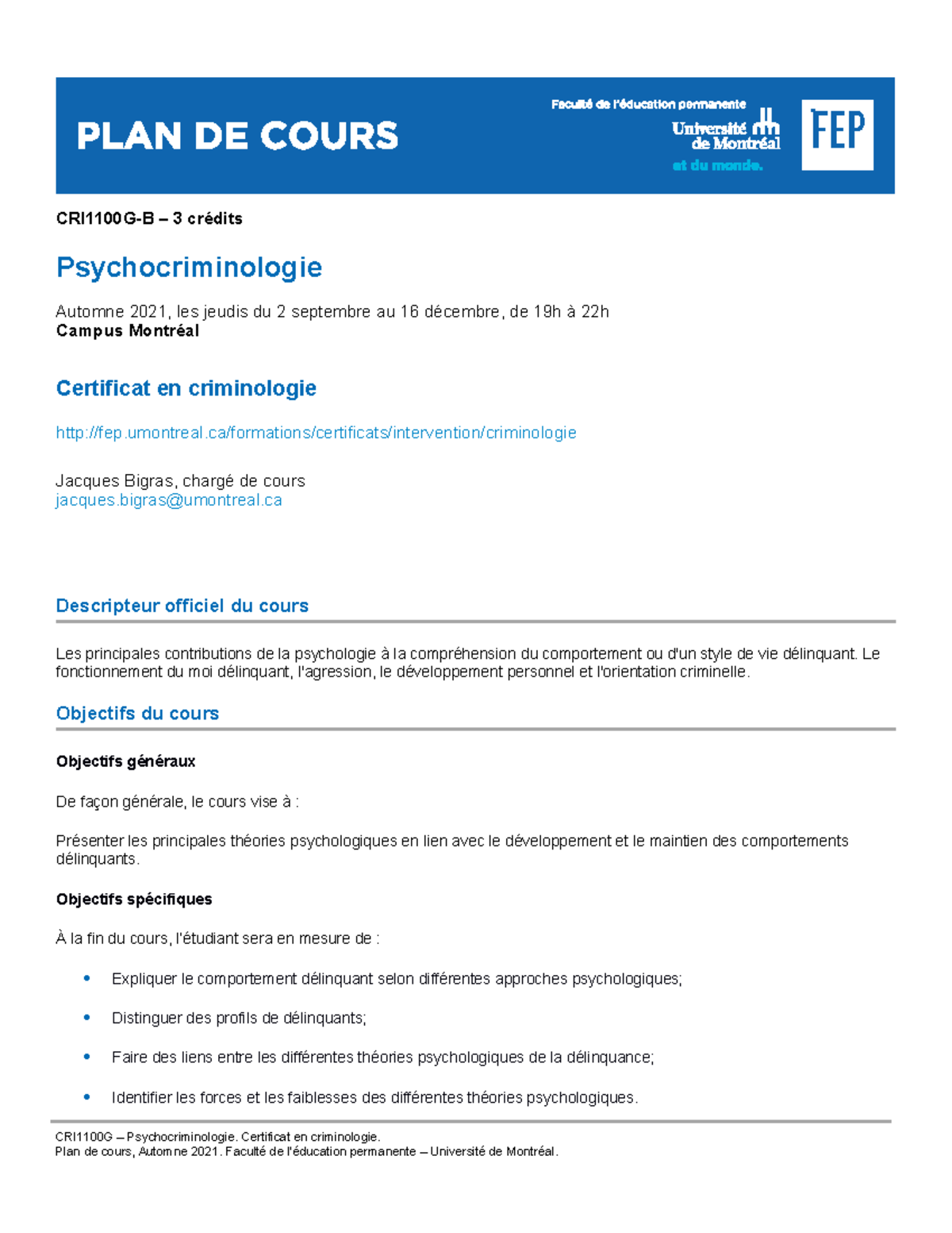 PLAN DE Cours FEP Session Automne 2021 ( Montreal) - CRI 1050G - UdeM ...