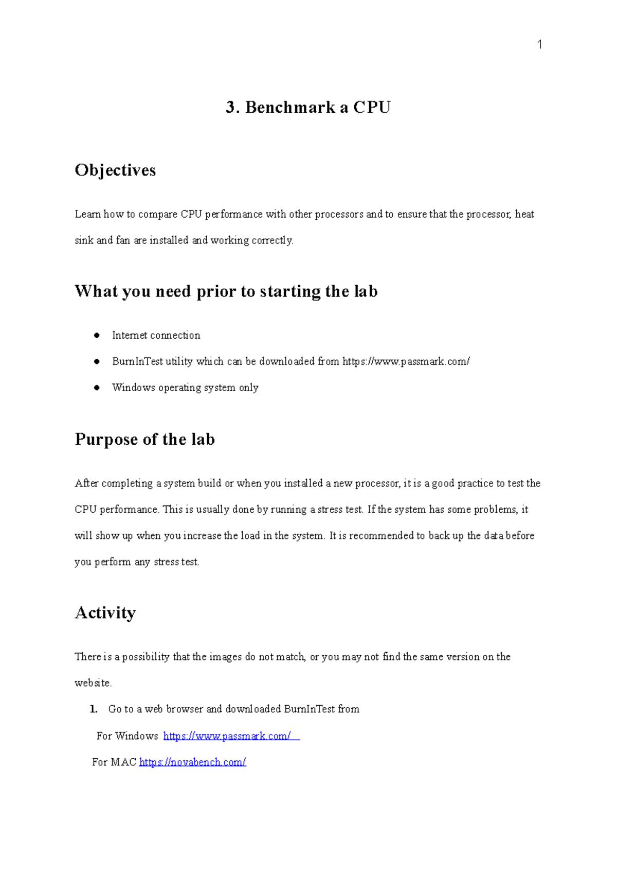 3 Benchmark a CPU(1) - This is a lab work given to the students by the ...