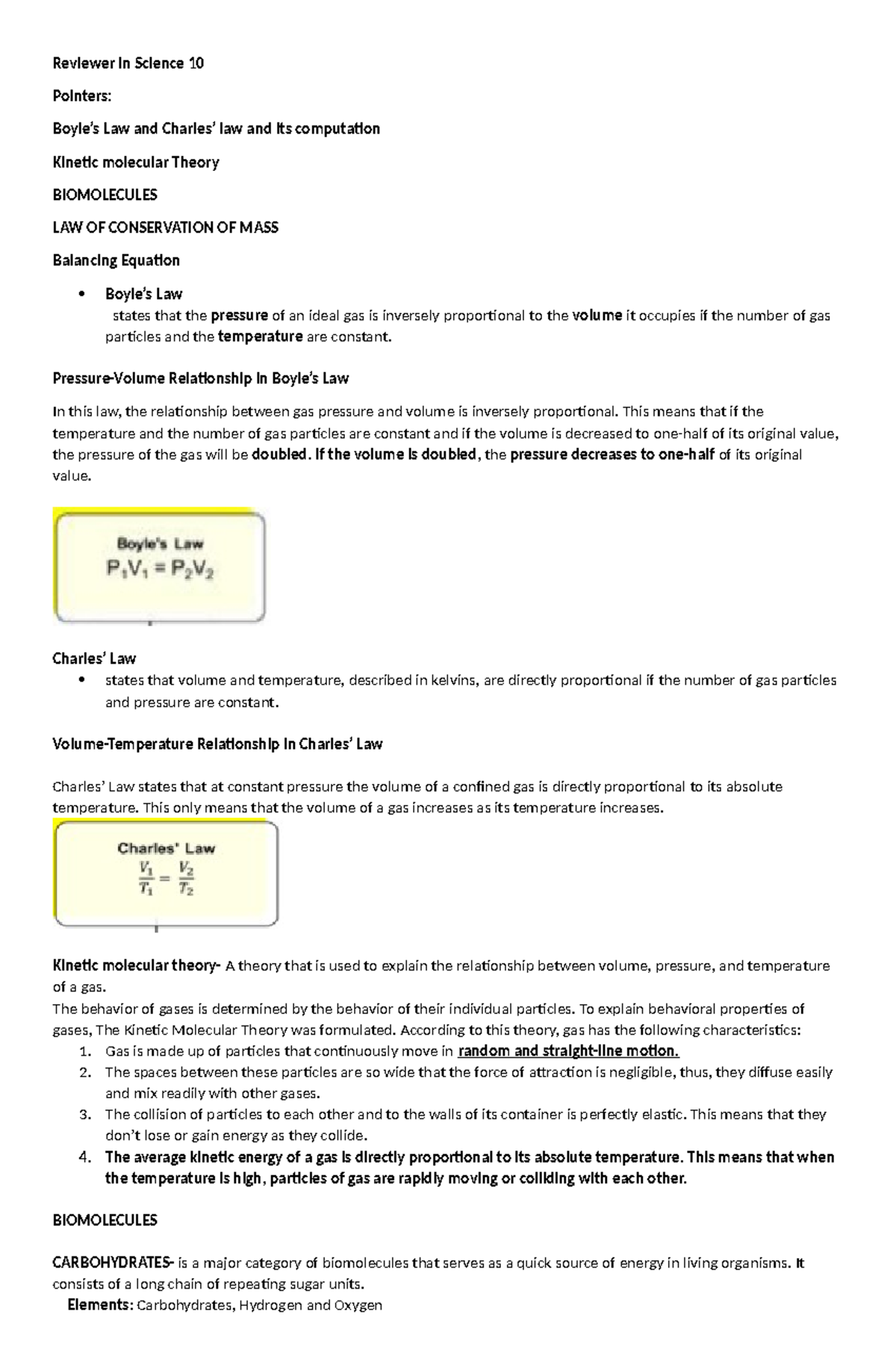 Reviewer in Science 10 4Q - Reviewer in Science 10 Pointers: Boyle’s ...