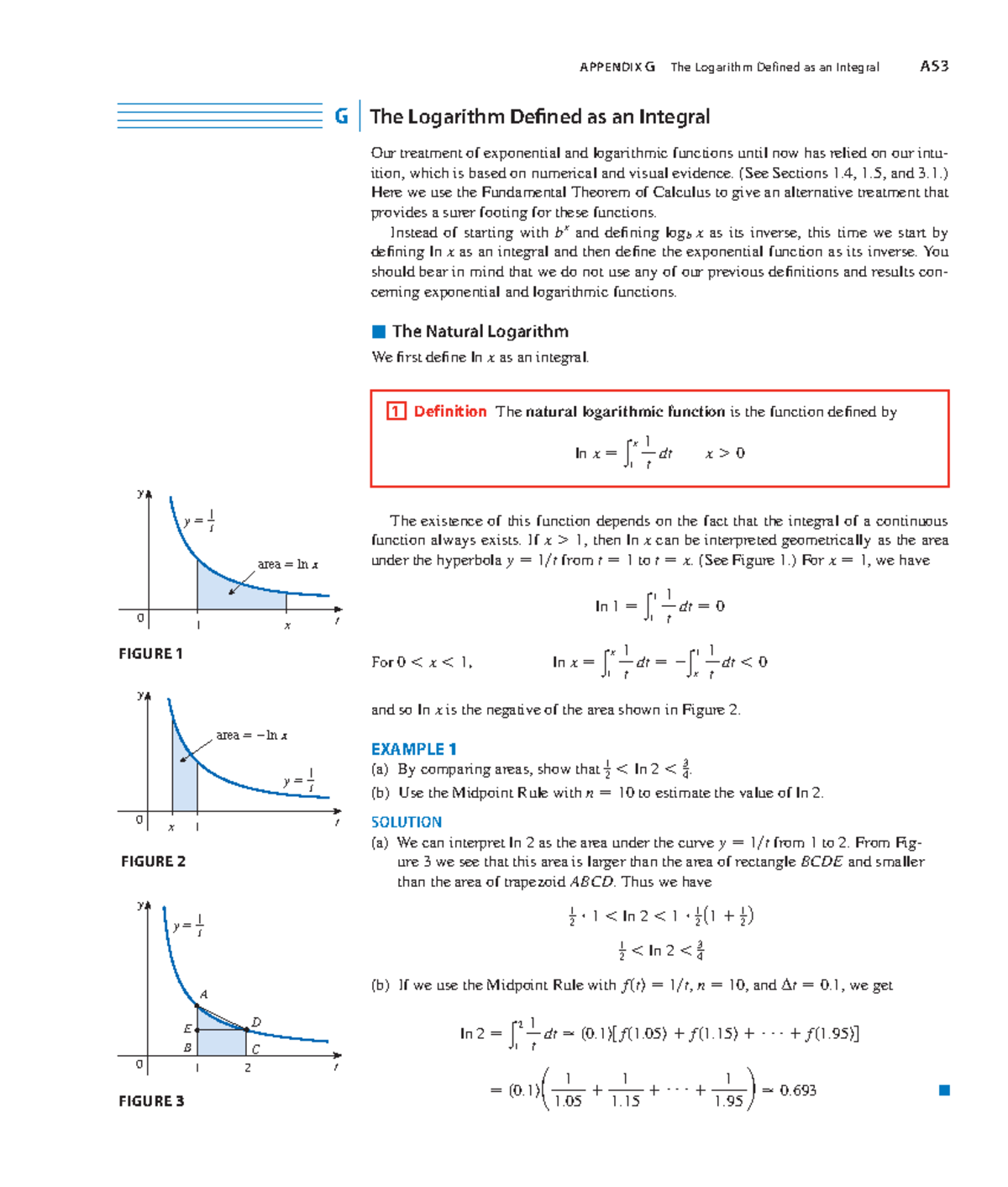 大學數學G - 大學數學 - APPENDIX G The Logarithm Defined as an Integral A The Logarithm De ned as an ...