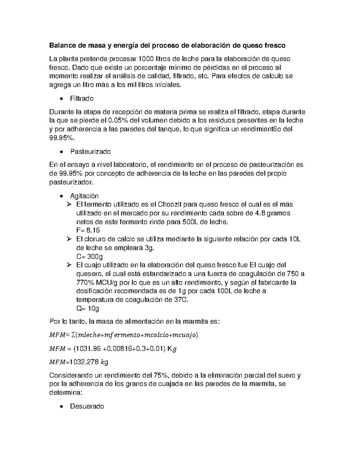Balance de masa y energía del proceso de elaboración de queso fresco - Balance de masa y energía ...