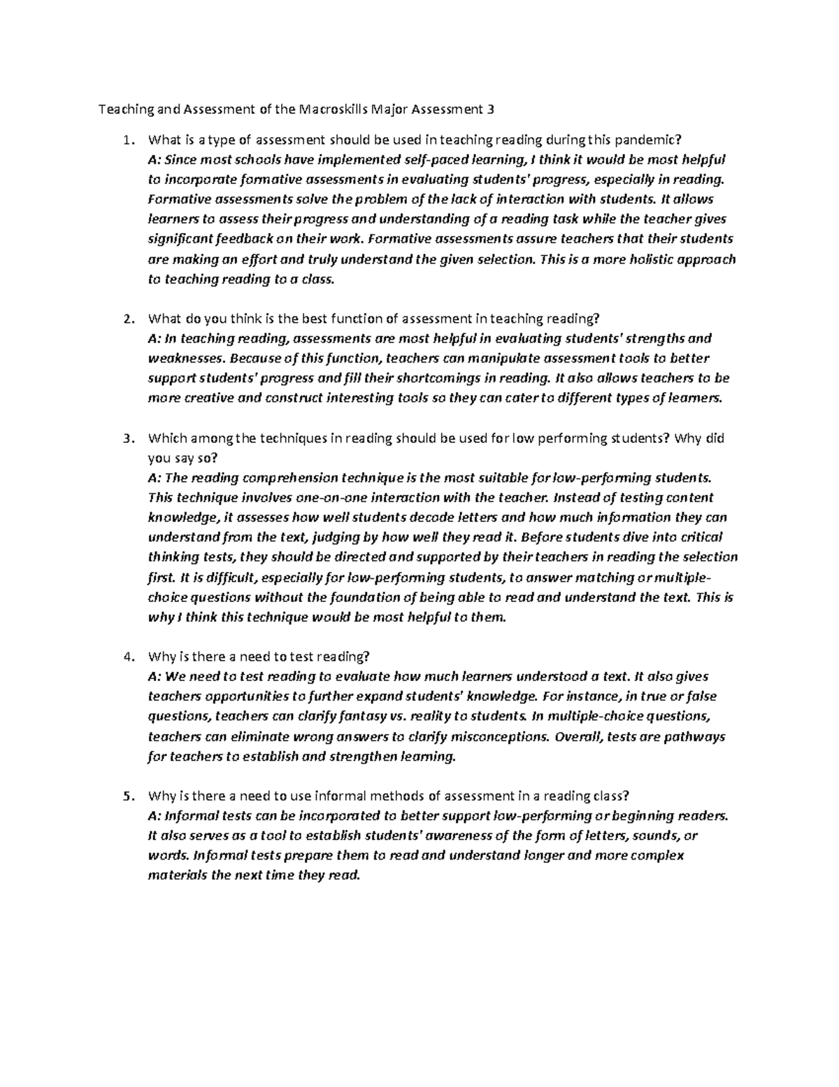 Teasmac Major Assessment 3 with Answers - Teaching and Assessment of ...