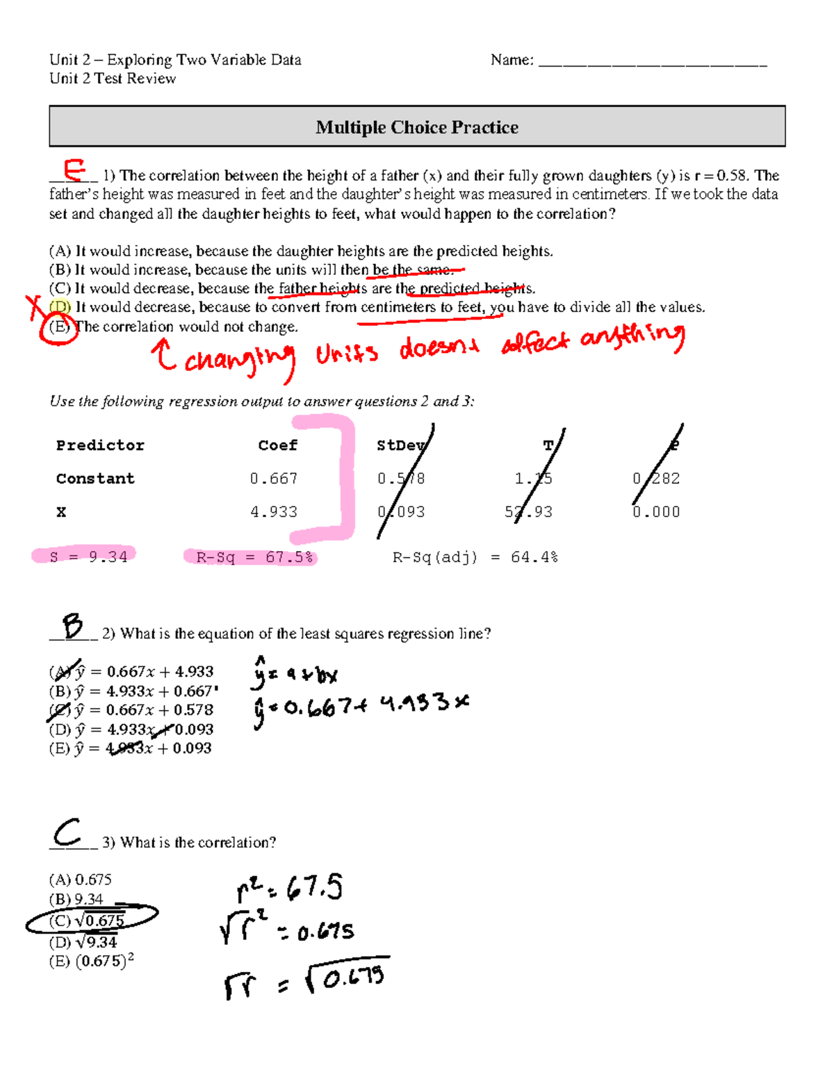 Kami Export - Unit 2 Test Review - Unit 2 – Exploring Two Variable Data ...
