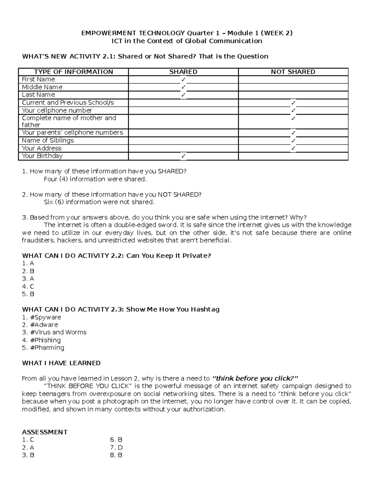 WEEK 2 - Module 1 (ET) - Assignments for eapp for high school learners ...