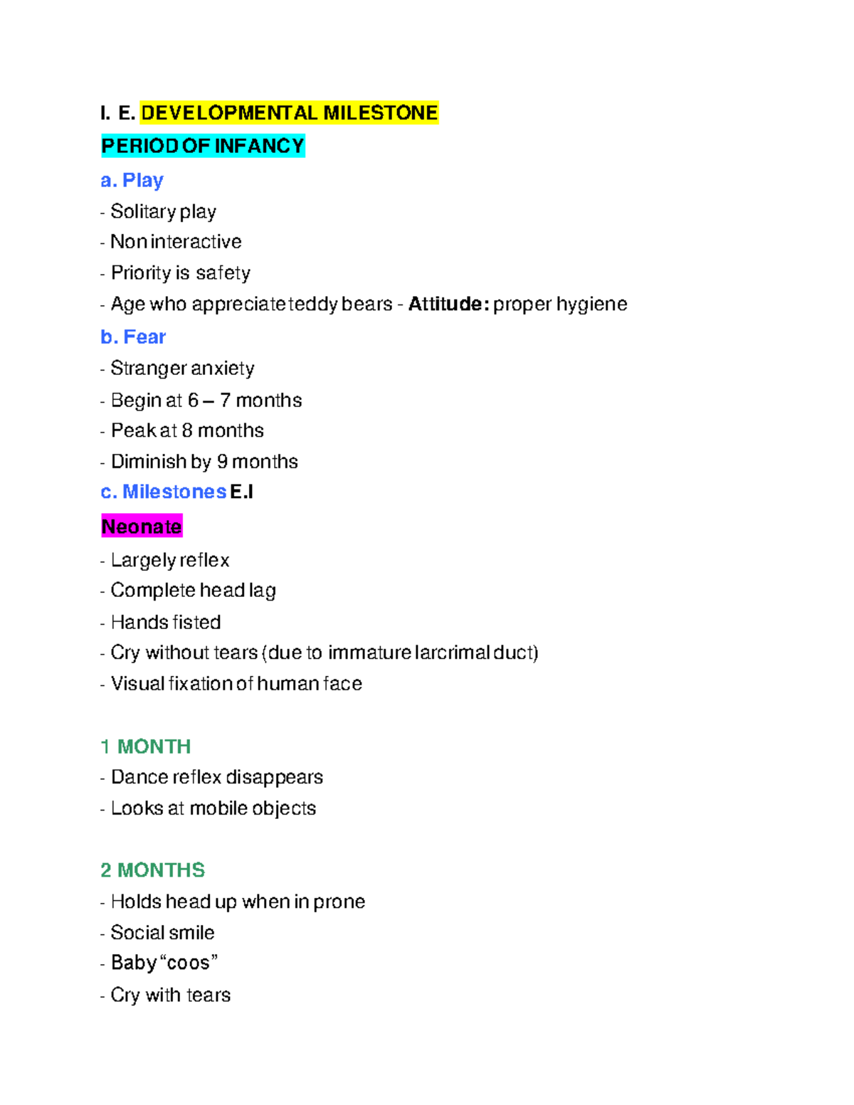 Developmental Milestone - I. E. DEVELOPMENTAL MILESTONE PERIOD OF ...