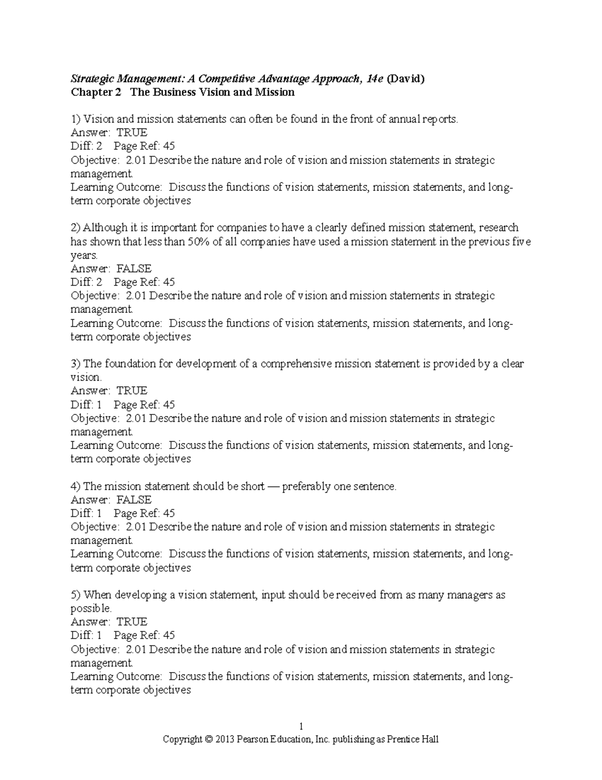 David sm14 tb 02 - course work - Strategic Management: A Competitive ...
