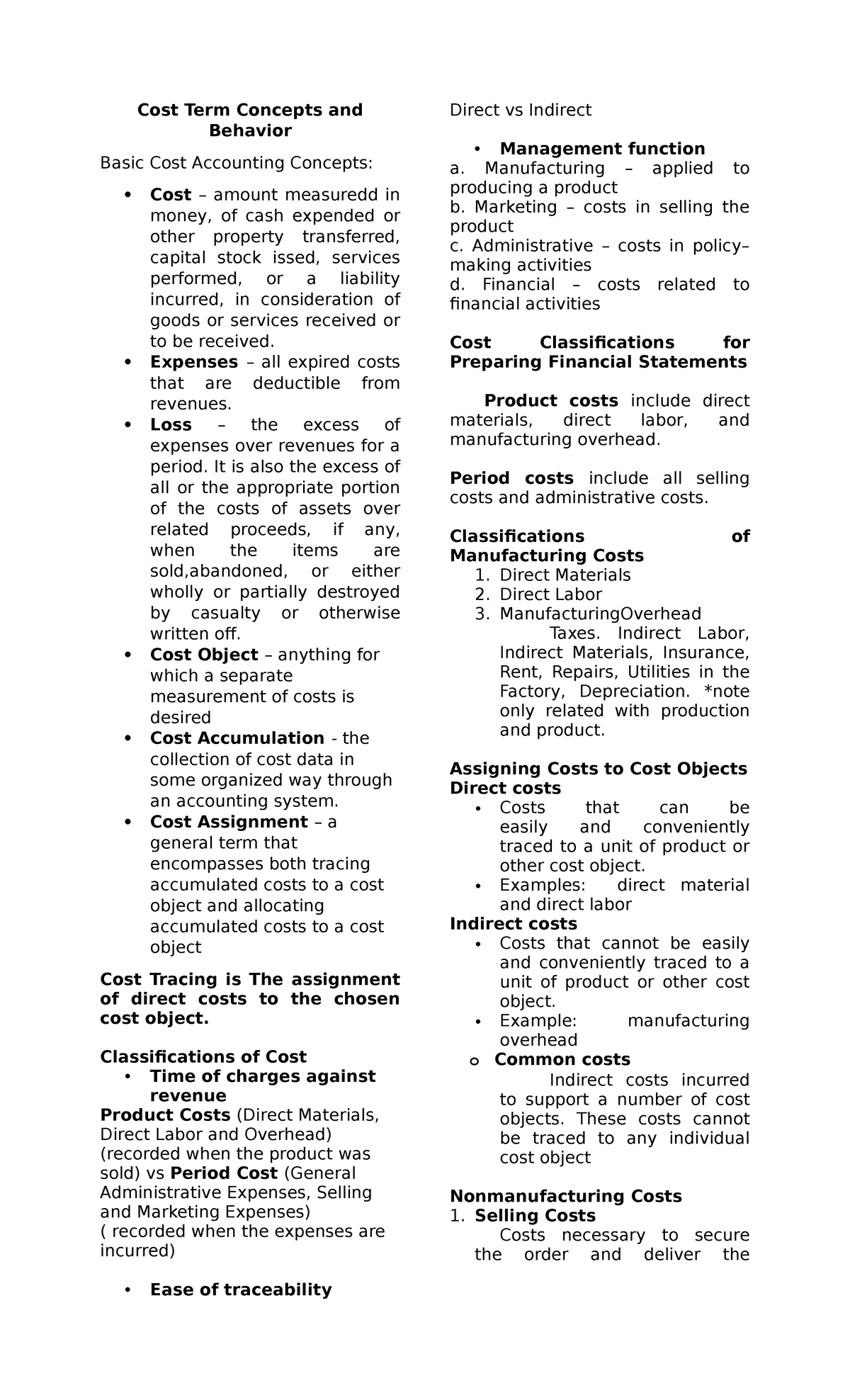 ABC - aaa - Cost Term Concepts and Behavior Basic Cost Accounting ...