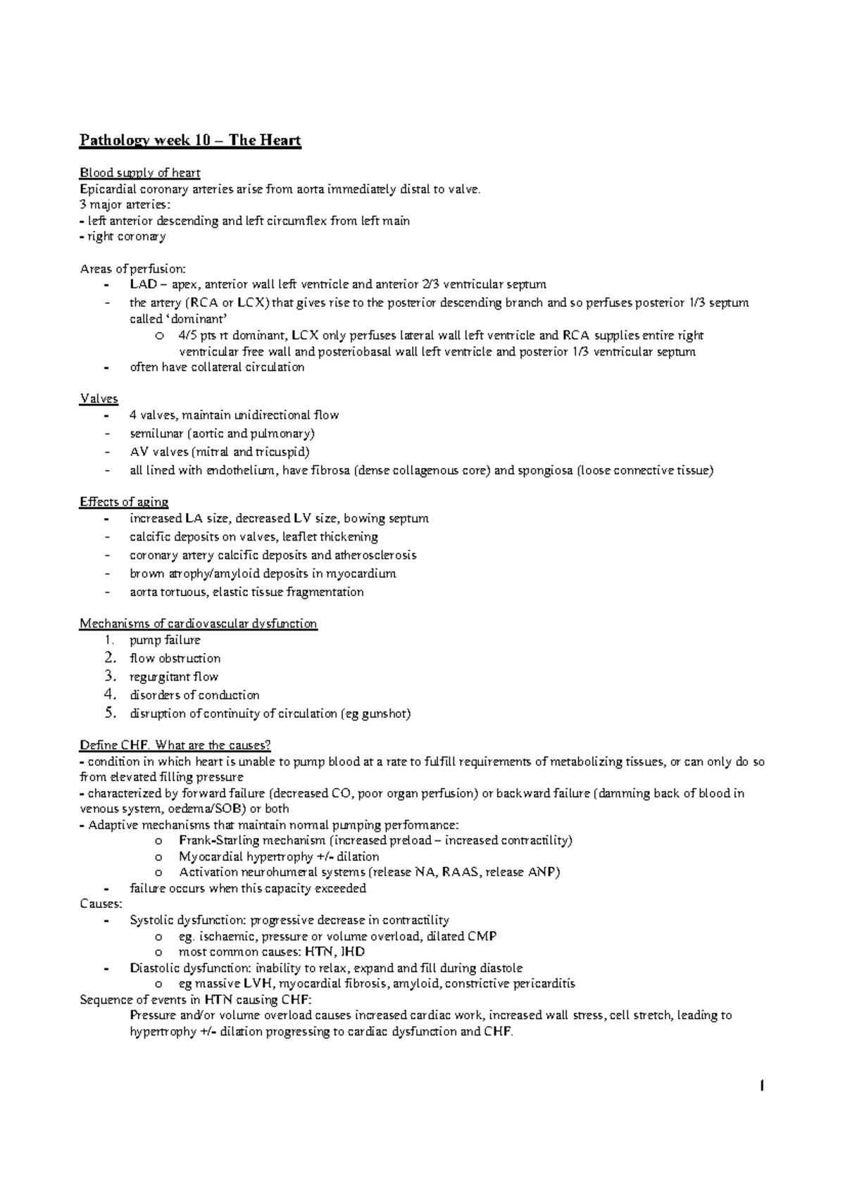 Pathology week10 Heart - Pathology week 10 – The Heart Blood supply of ...