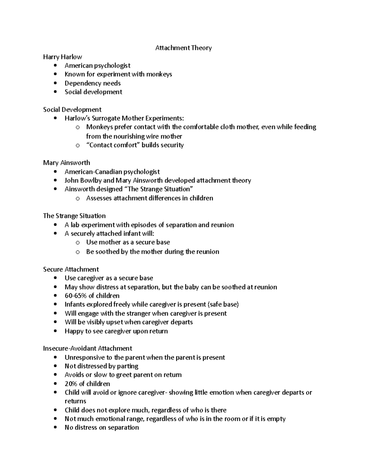 10-16-18 Notes - Attachment Theory Harry Harlow American psychologist ...