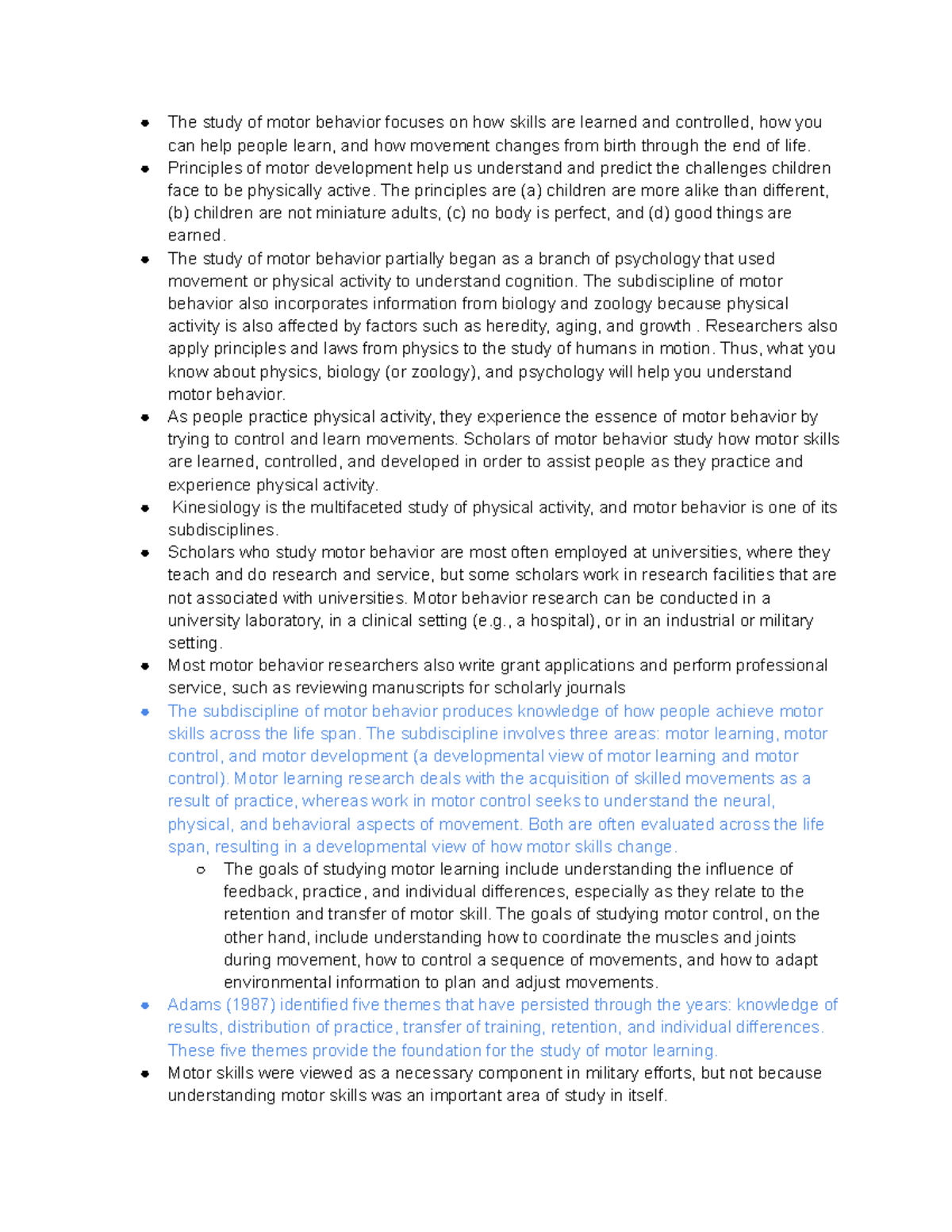 Chapter 6-Motor Behavior - The study of motor behavior focuses on how ...