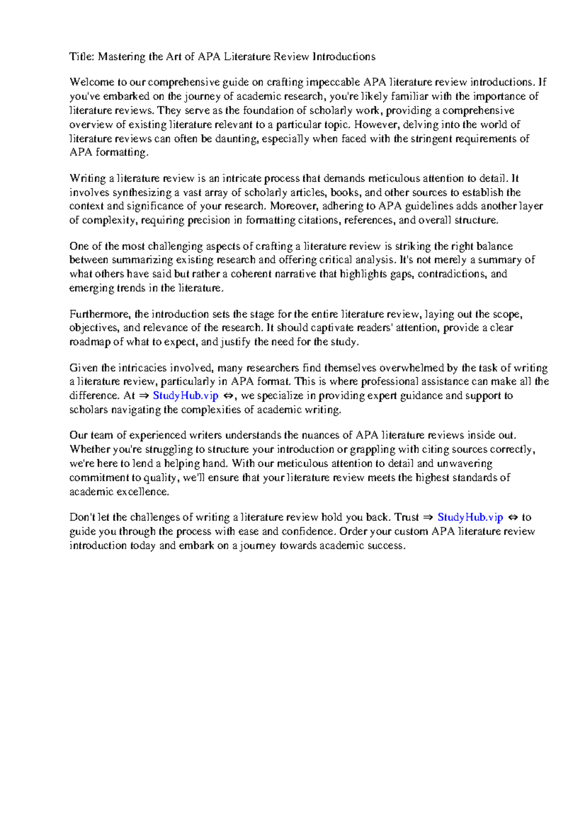 Apa Literature Review Introduction - Title: Mastering the Art of APA ...