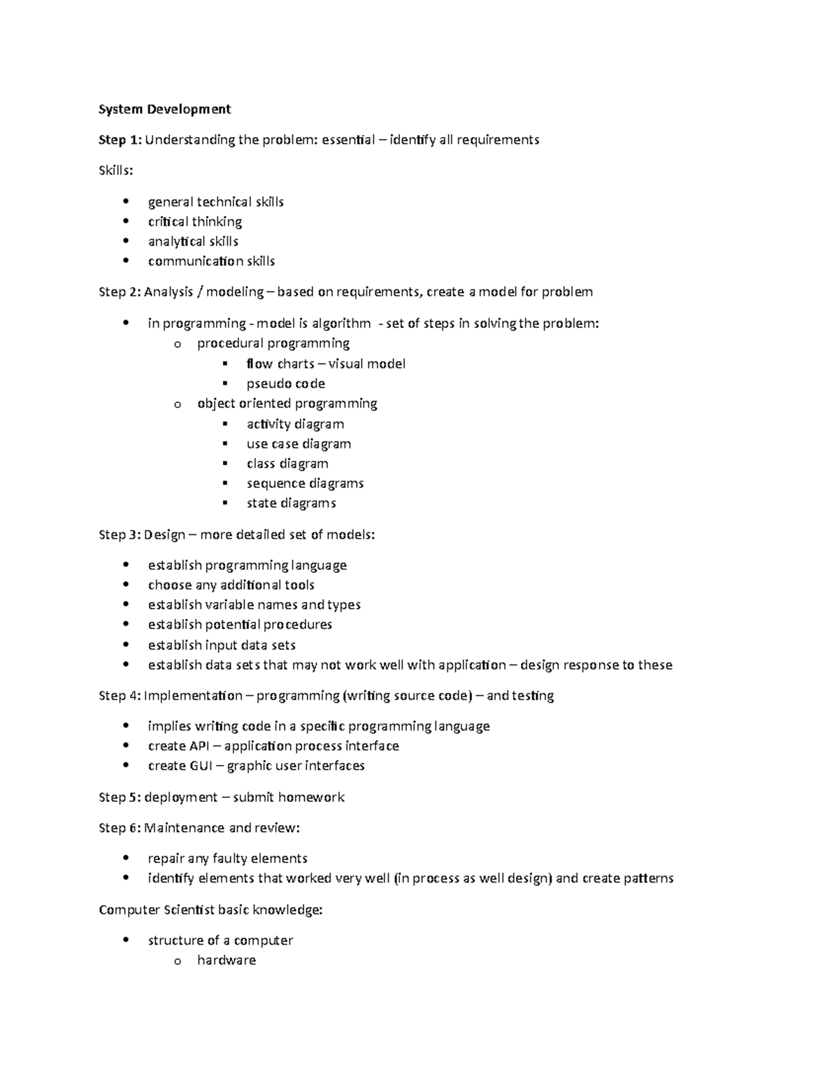 Module 1 Class notes 0825 - System Development Step 1: Understanding ...