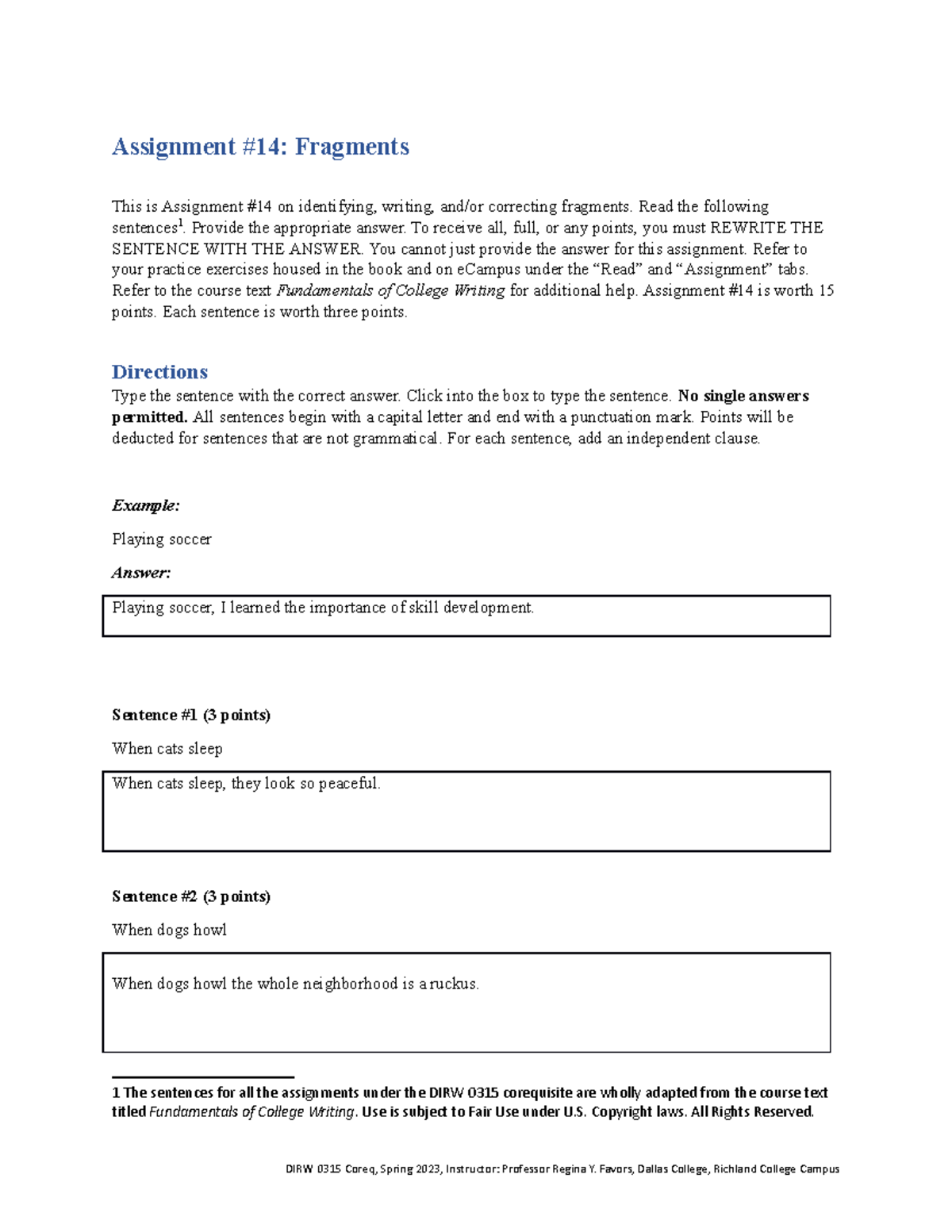 Spring 2023 DIRW Assignment 14 Fragments - Assignment #14: Fragments This is Assignment #14 on ...