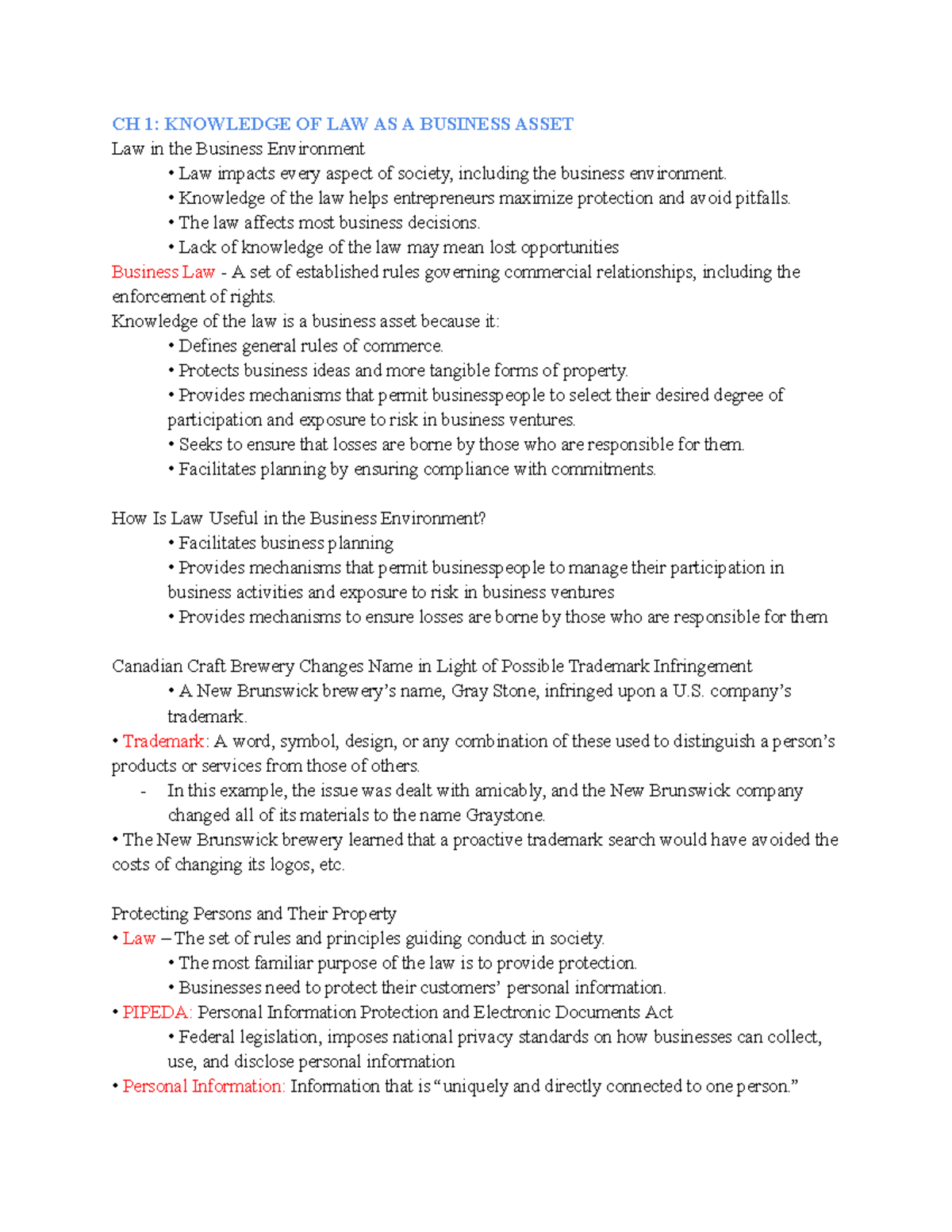 MGMT 3230 (Business Law ) Notes - CH 1: KNOWLEDGE OF LAW AS A BUSINESS ...