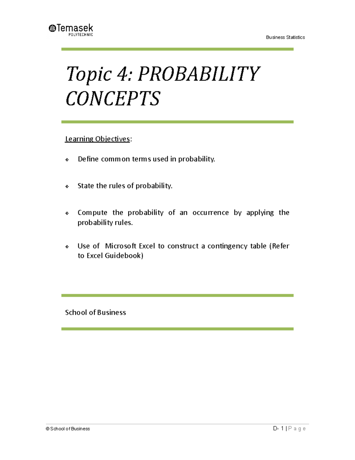 Topic 4 Probability Concepts Introduction - Topic 4: PROBABILITY ...