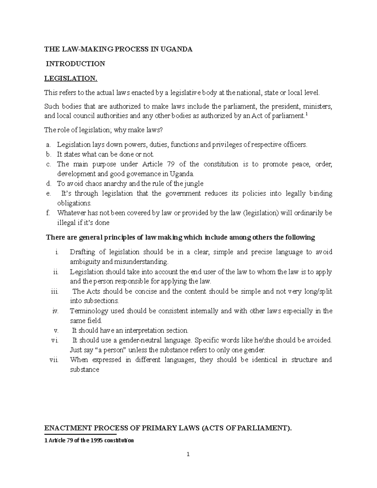 Law making process in uganda - THE LAW-MAKING PROCESS IN UGANDA ...