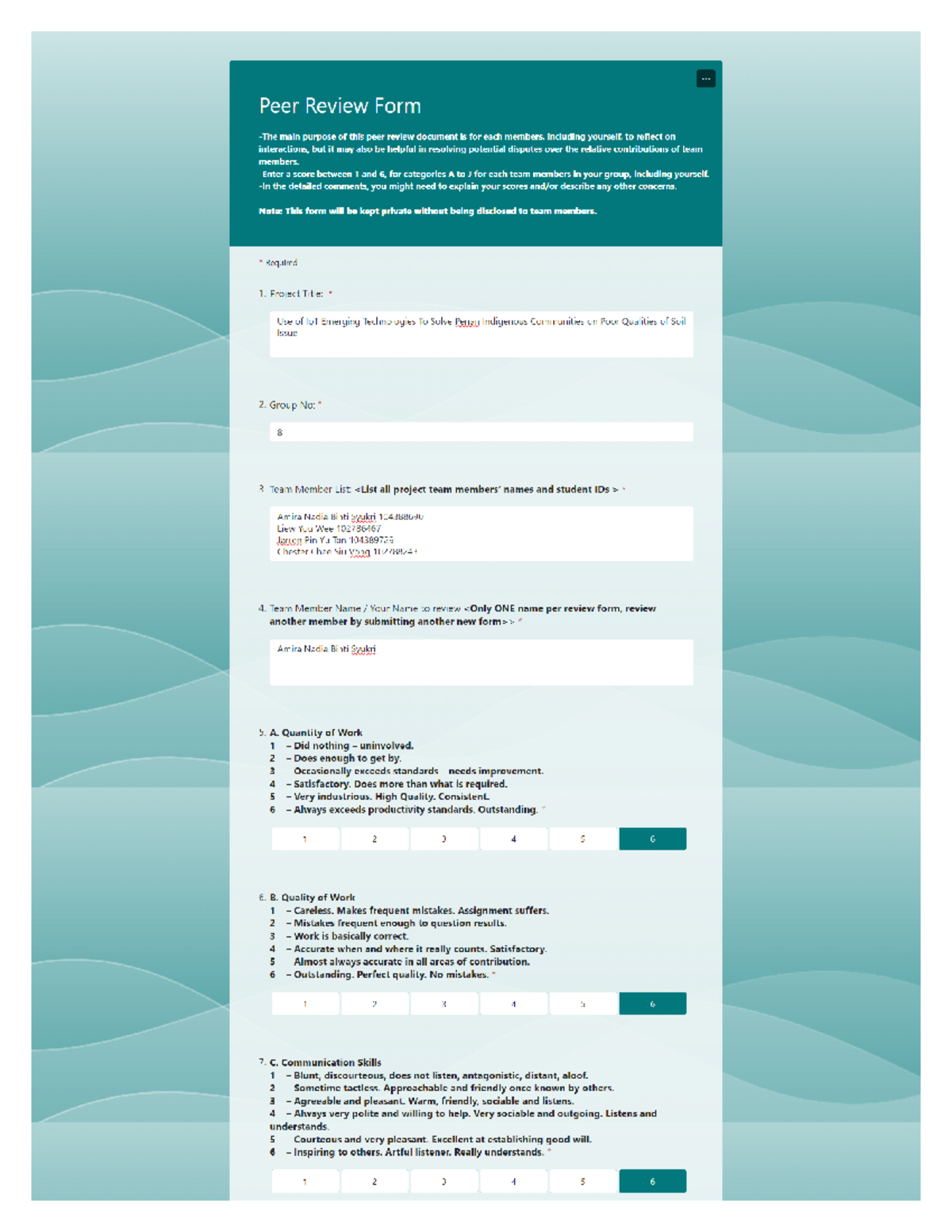 Peer Assessment - none - ... Peer Review Form main purpose of this peer ...