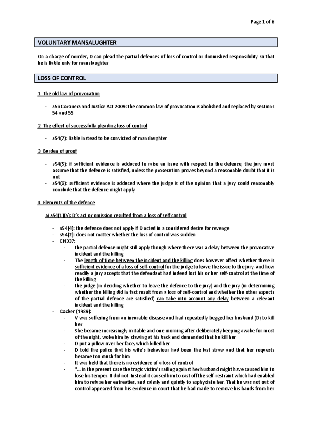 Voluntary manslaughter - VOLUNTARY MANSALUGHTER On a charge of murder ...