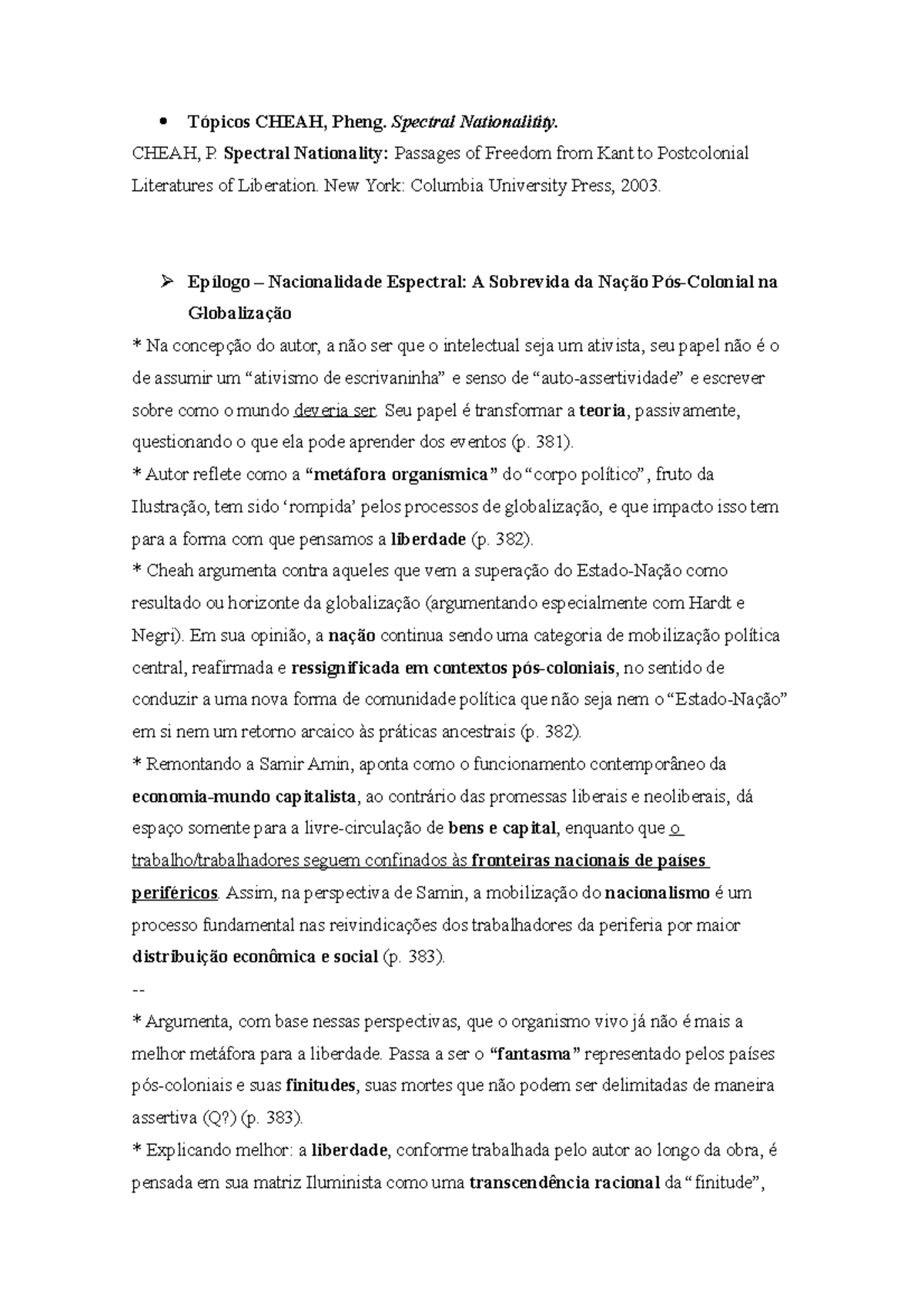 Tópicos Cheah (2003 ) - Tópicos CHEAH, Pheng. Spectral Nationalitity ...
