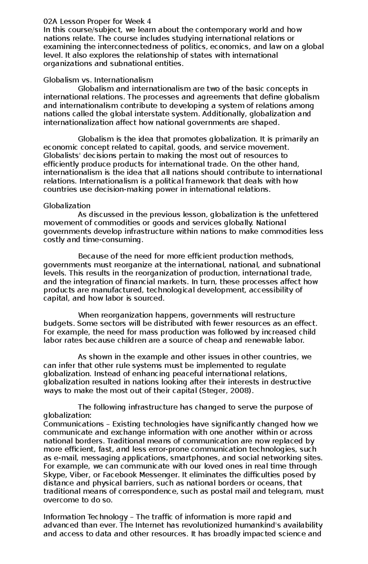 Contemp World WEEK4 Lesson - 02A Lesson Proper for Week 4 In this ...