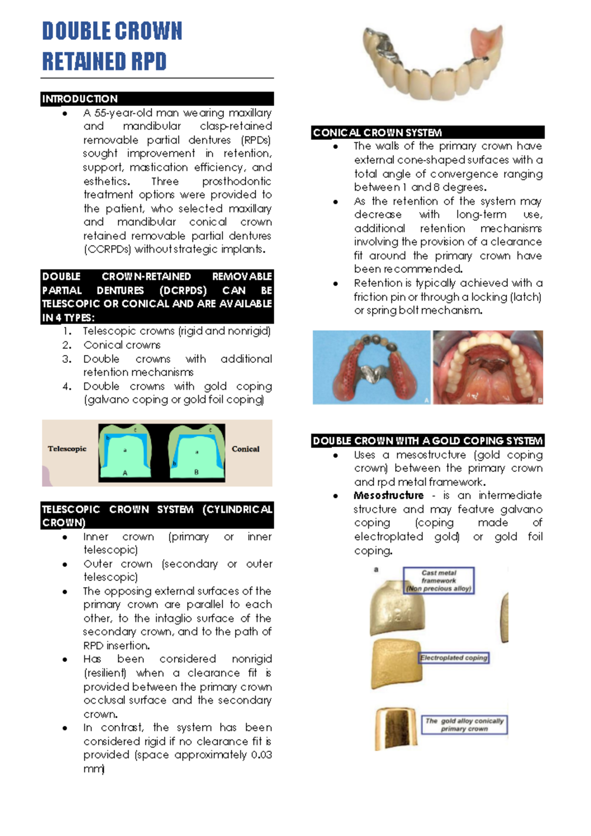 Double Crown Retained RPD - DOUBLE CROWN RETAINED RPD INTRODUCTION A 55 ...