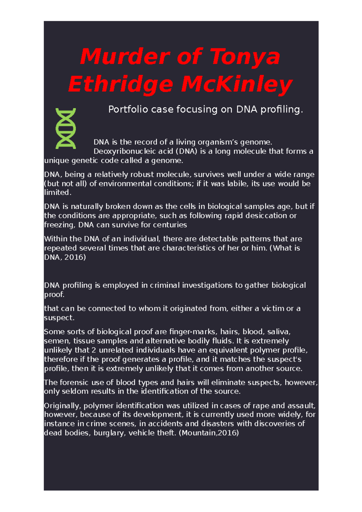 DNA crime case - Murder of Tonya Ethridge McKinley Portfolio case ...