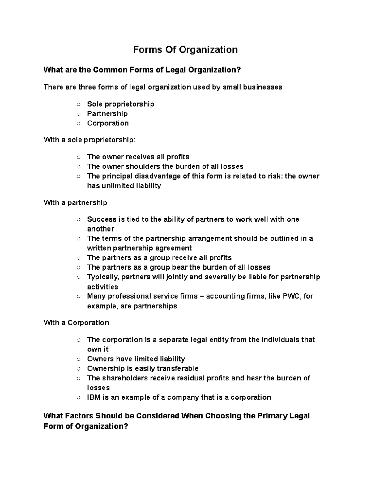 Forms Of Organization - The income is distributed to owners (per the ...