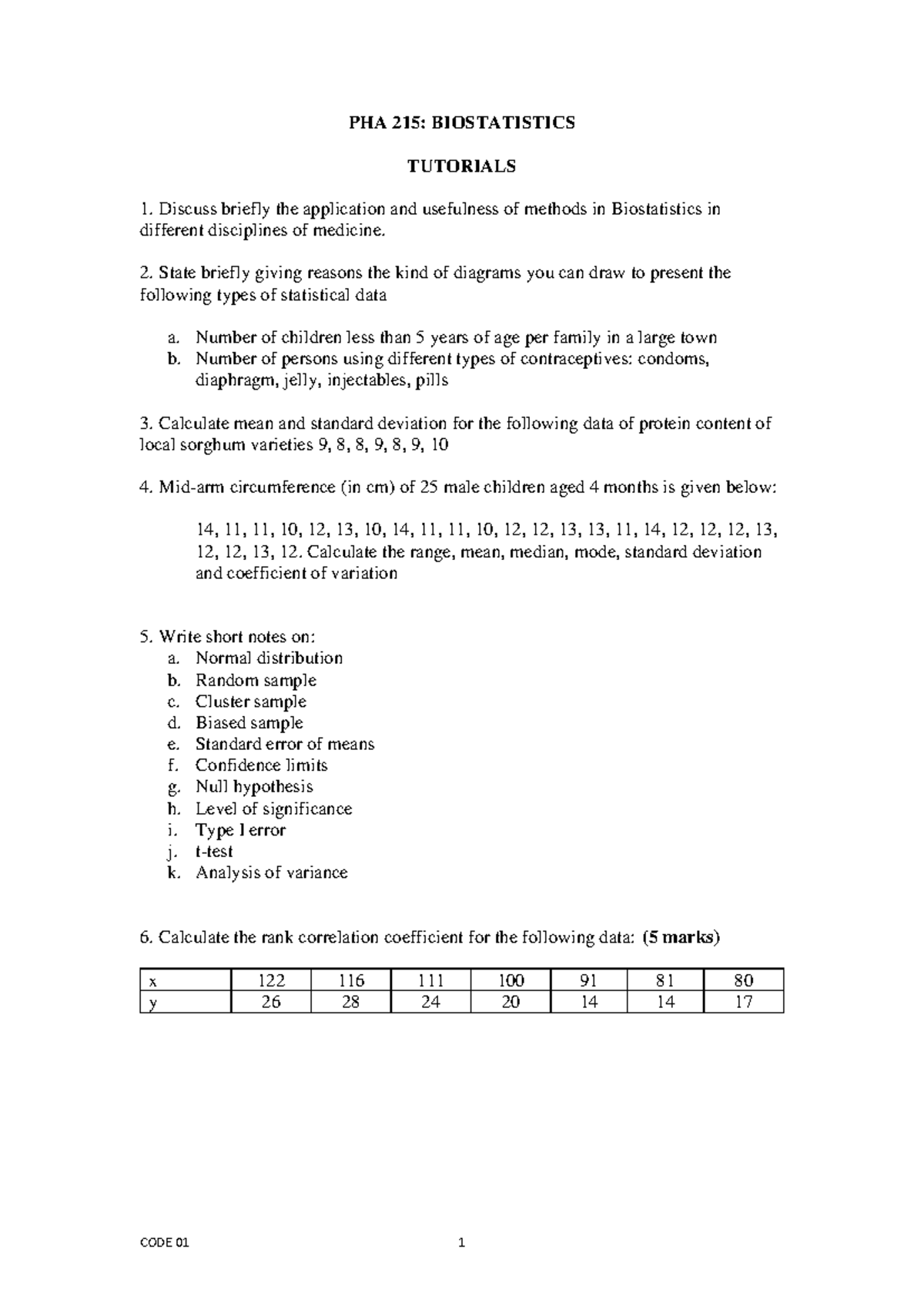 Tutorials PHA215 Biostatistics Inferential Statistics 2024 - CODE 01 1 ...