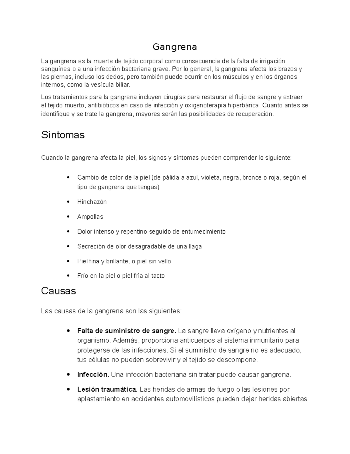 Gangrena - algo para que lean - Gangrena La gangrena es la muerte de ...