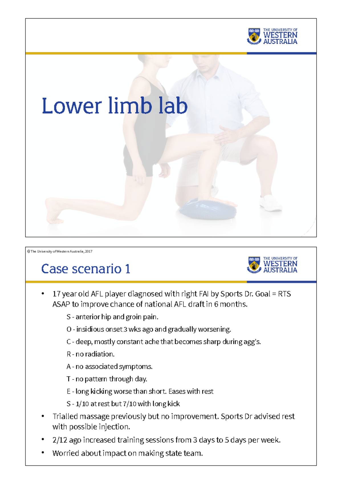 Lower limb case scenarios - Lower limb lab 1 © The University of ...