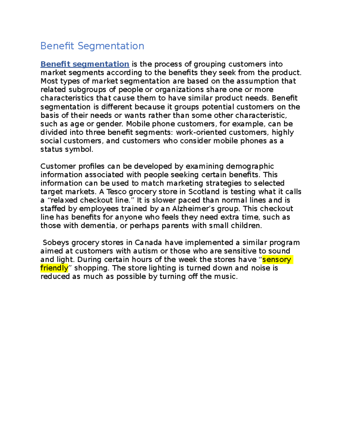 Benefit Segmentation - Lecture notes 8 - Benefit Segmentation Benefit ...