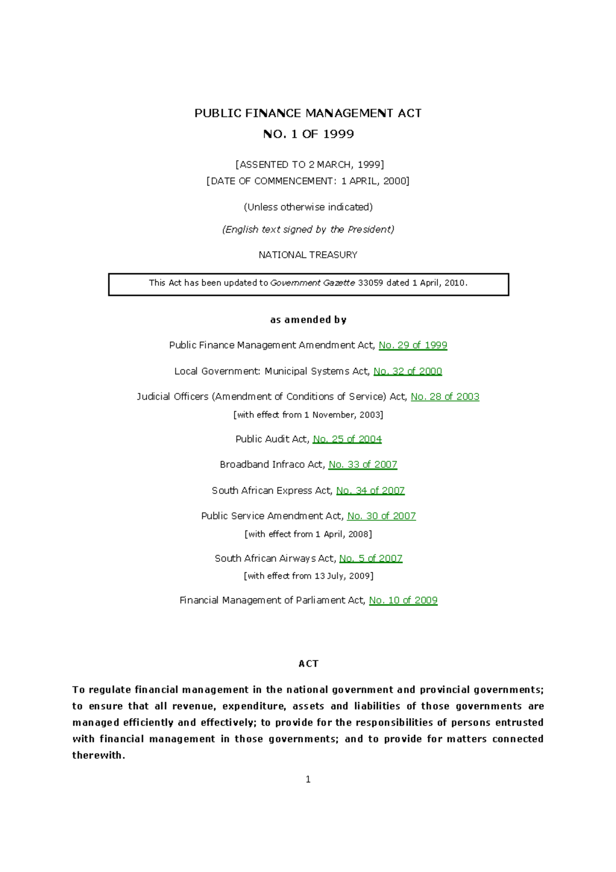 PFM ACT document - PFMA - - Studocu