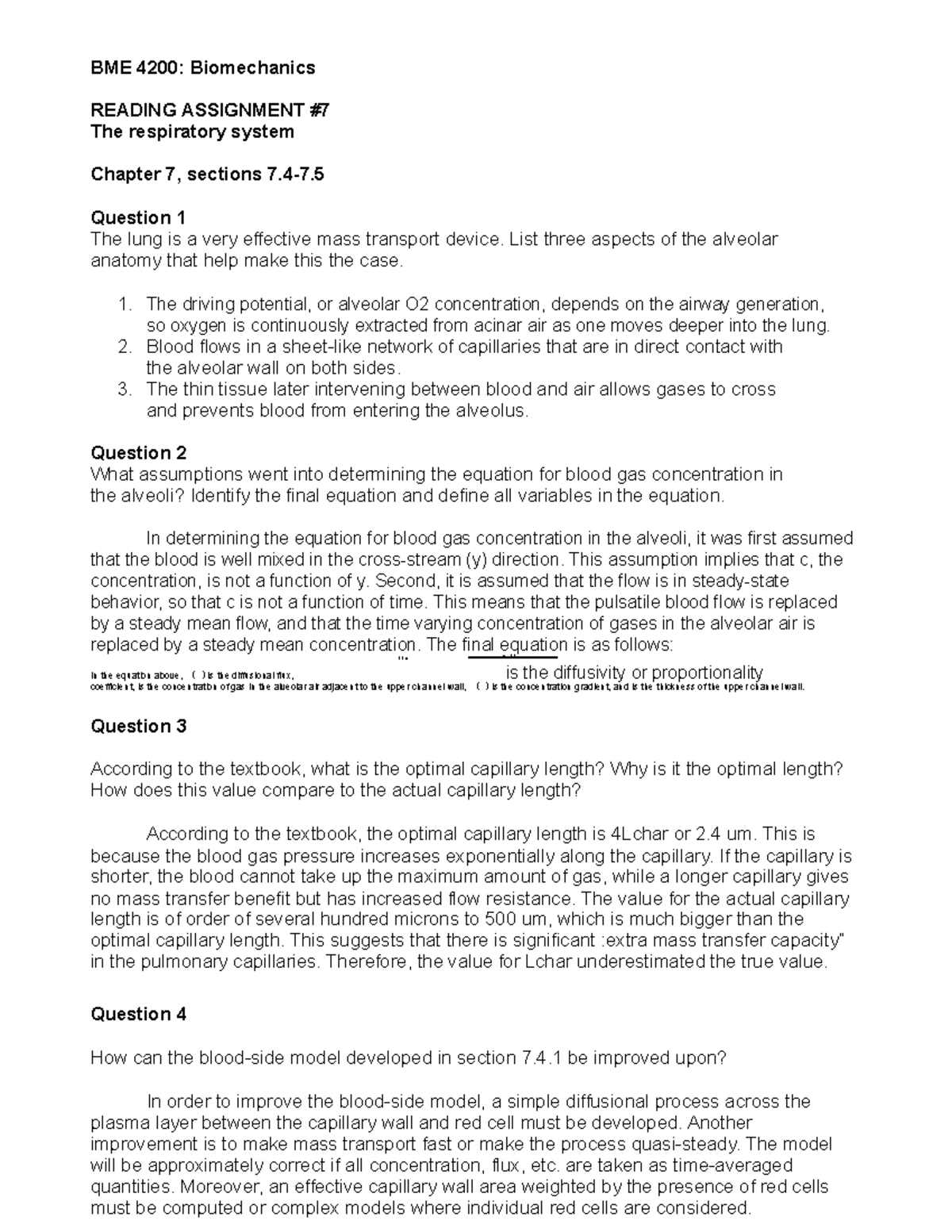 BME 4200 Reading 7 - BME 4200: Biomechanics READING ASSIGNMENT # The ...