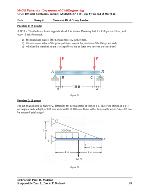 Assignment 10 - ass 10 - Department of Civil Engineering CIVE 205 : Statics Fall 2023 Instructor ...
