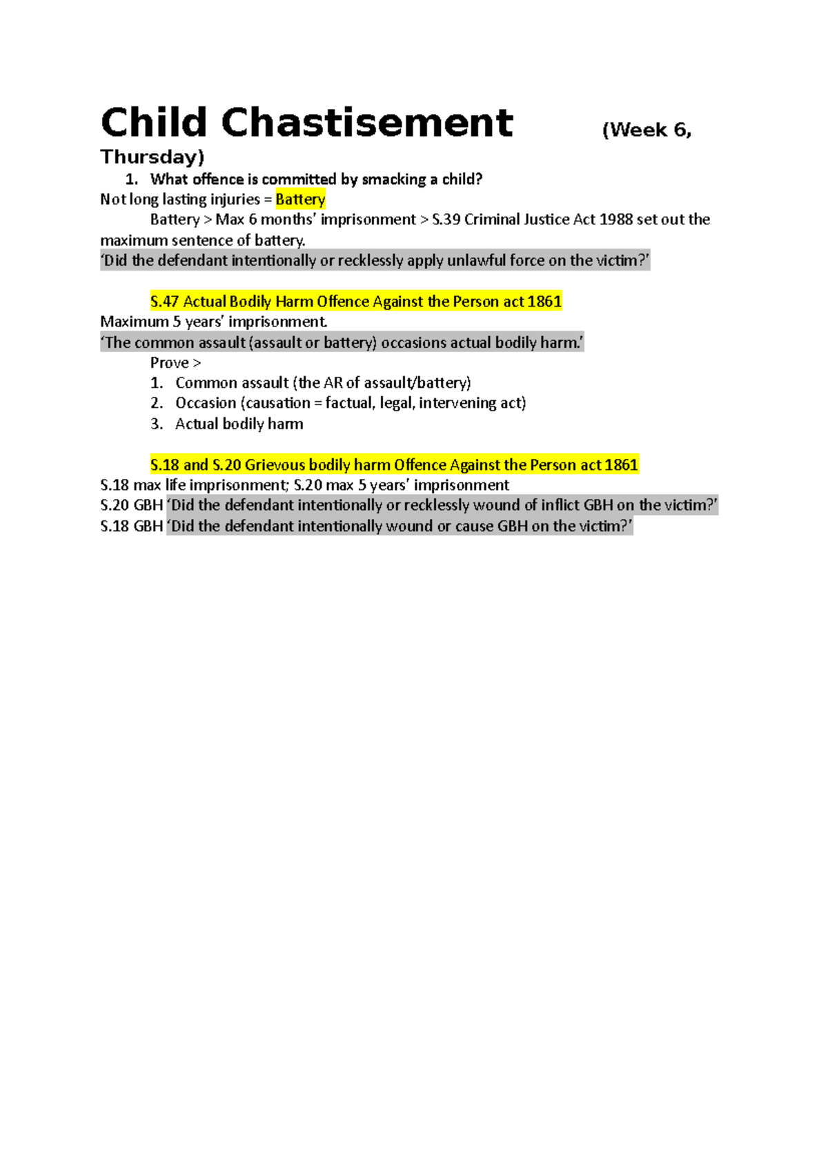 Week 6 - Child Chastisement - Child Chastisement (Week 6, Thursday ...