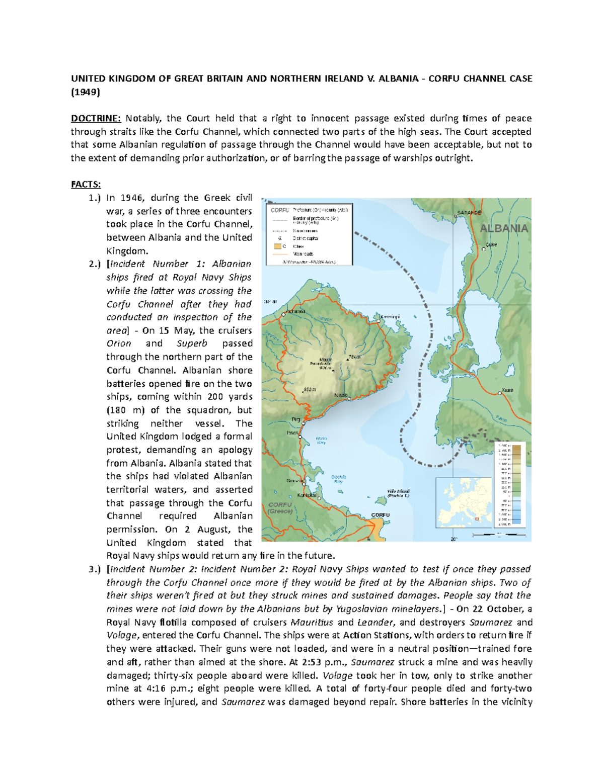 United Kingdom and Northern Ireland vs Albania - Corfu Channel Case ...