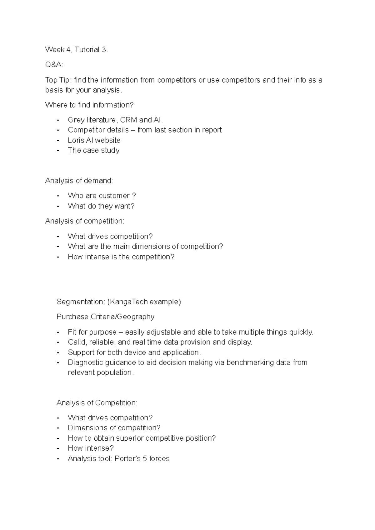 Tutorial - Week 4 - Week 4, Tutorial 3. Q&A: Top Tip: find the ...