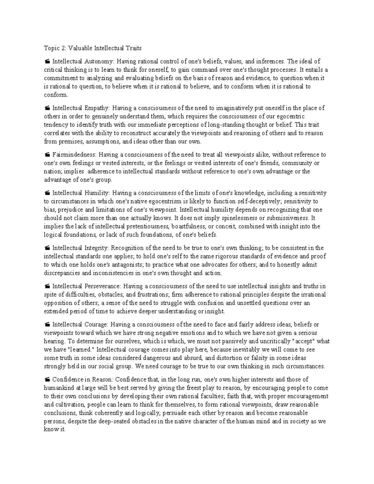 Valuable Intellectual Traits - The ideal of critical thinking is to ...