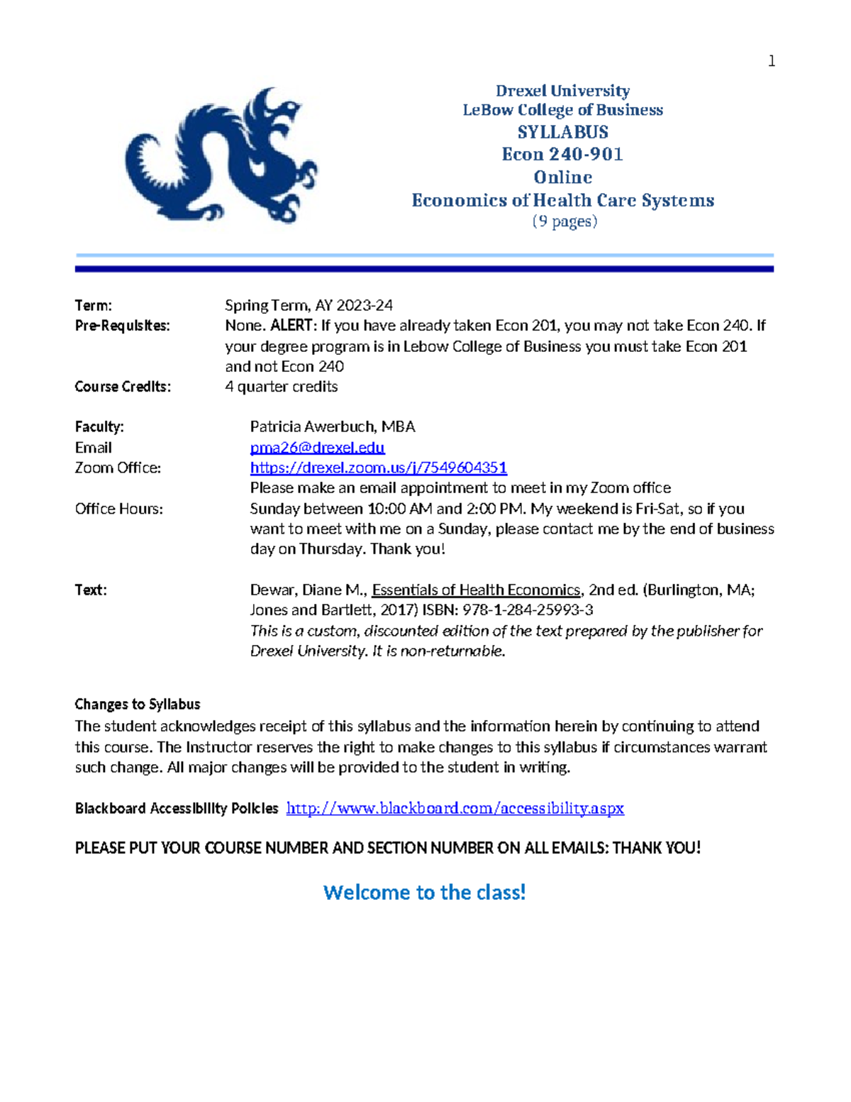 Econ240-901 Syllabus Sp2023-24 - Term: Spring Term, AY 2023- Pre ...