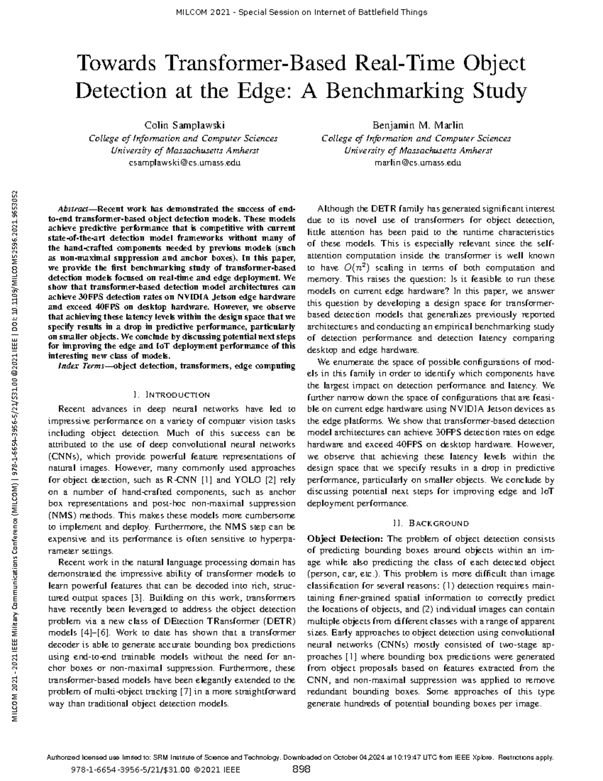 Towards Transformer-Based Real-Time Object Detection at the Edge A Benchmarking Study - Towards ...