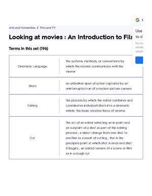 Introduction to Cinema Flashcards Quizlet - Introduction to Cinema Arts ...