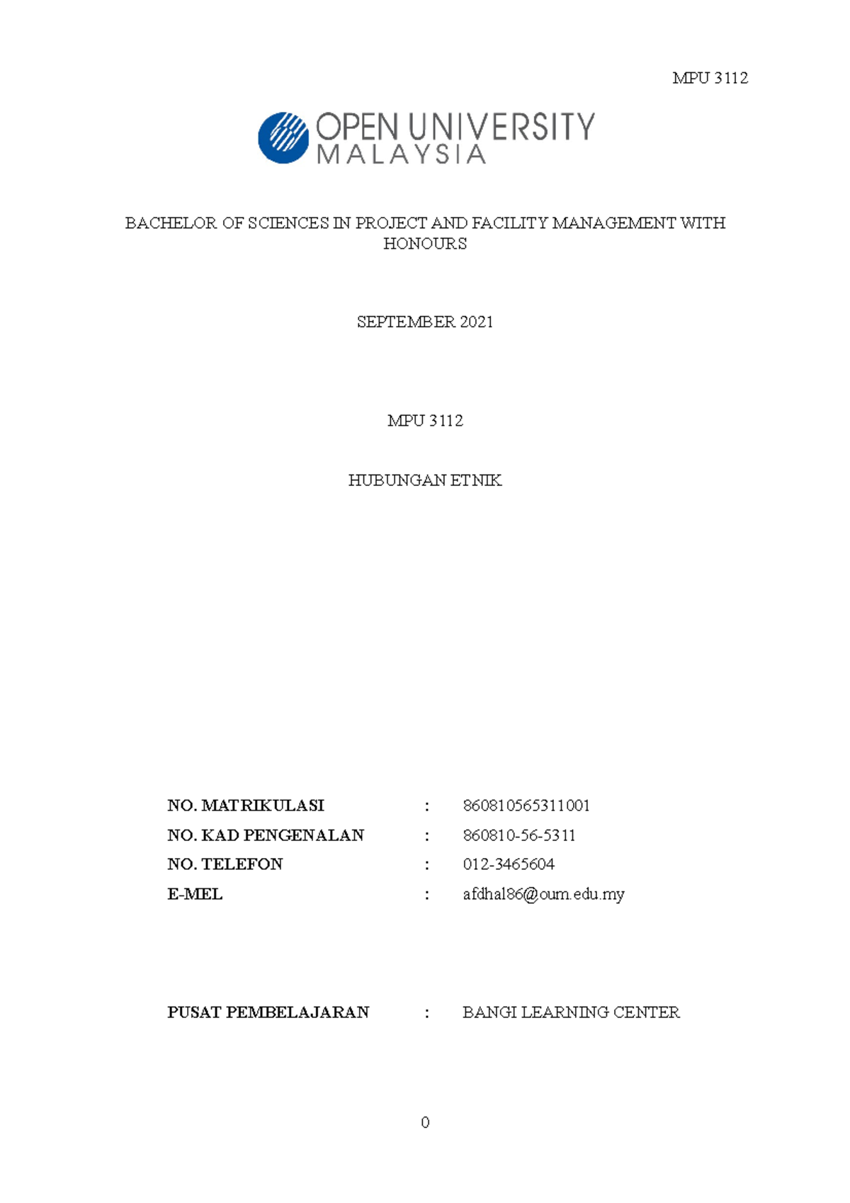 MPU 3112 - jawapan - titas - BACHELOR OF SCIENCES IN PROJECT AND FACILITY MANAGEMENT WITH ...