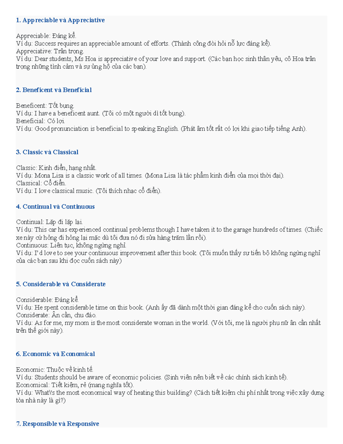 CÁC CẶP TÍNH TỪ DỄ GÂY NHẦM LẪN - 1. Appreciable và Appreciative ...