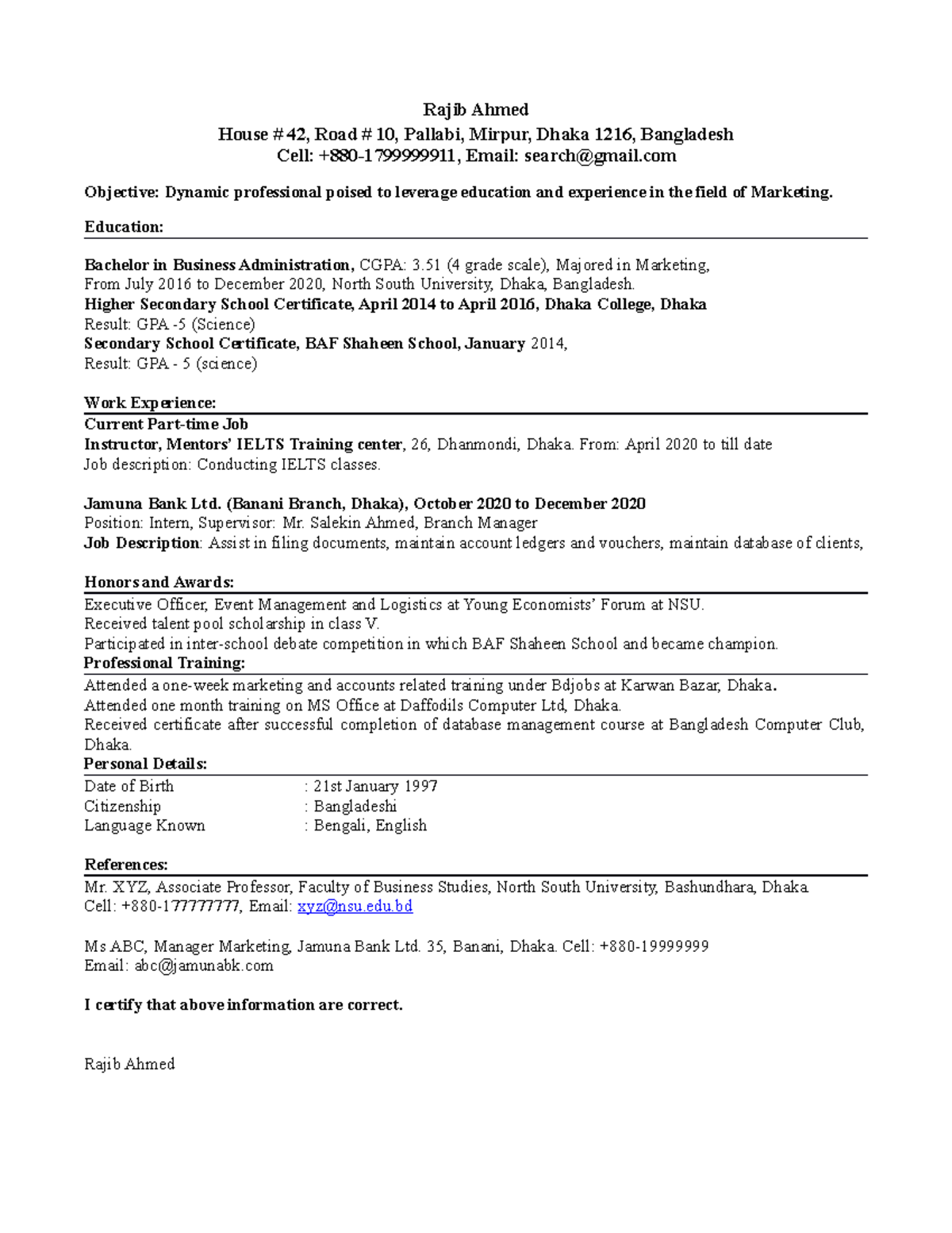 CV. Rajib - Rajib Ahmed House # 42, Road # 10, Pallabi, Mirpur, Dhaka ...