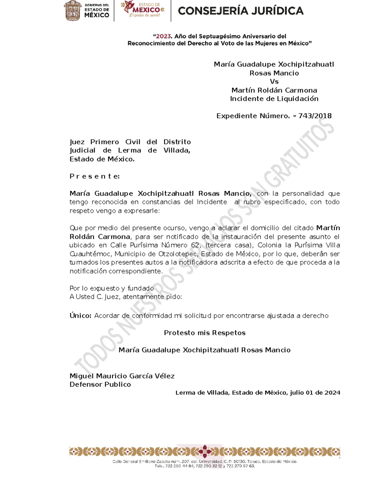 Aclarar domicilio - Derecho civil - María Guadalupe Xochipitzahuatl ...